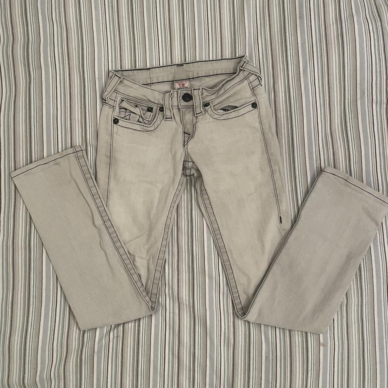 Super cute white True Religion jeans with black... - Depop