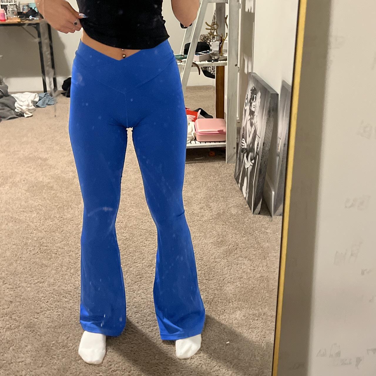 Blue offline aerie flare leggings double crossover,... - Depop
