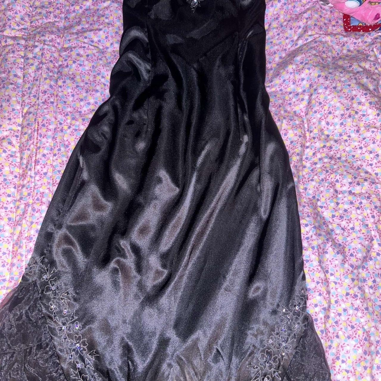 Black satin dress with lace detail on back... - Depop