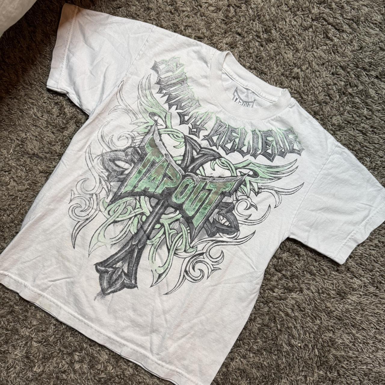 Vintage Y2K Tapout cross Simply Believe graffiti... - Depop