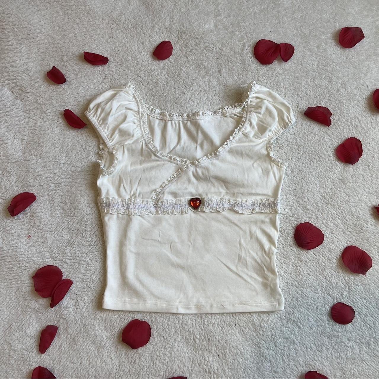 coquette white lace heart ruffle peasant milkmaid... - Depop