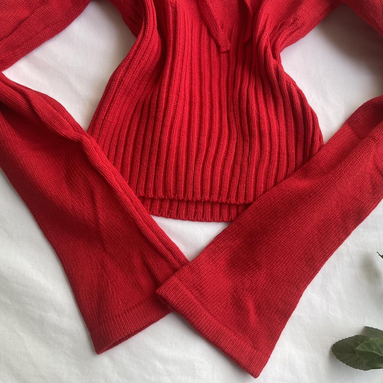 Red Knit Off The Shoulder Long Sleeve Sweater Top Depop