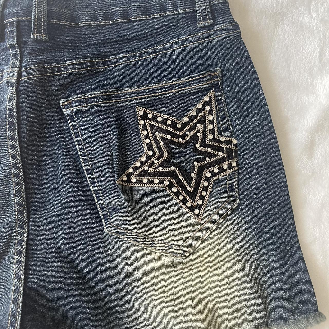 y2k grunge star sequin embroidery denim shorts 🐈‍⬛... - Depop