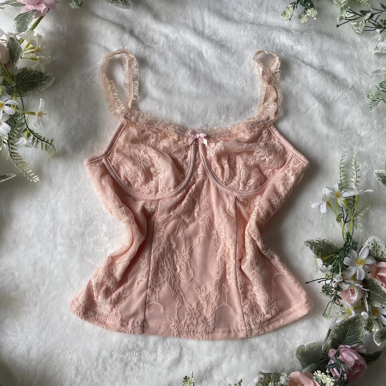 coquette cottagecore coral pink lace cami top... - Depop