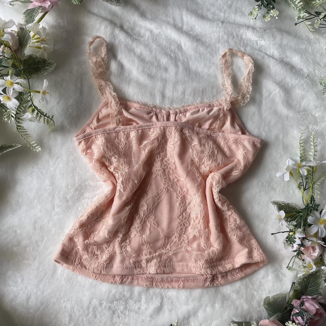 coquette cottagecore coral pink lace cami top... - Depop