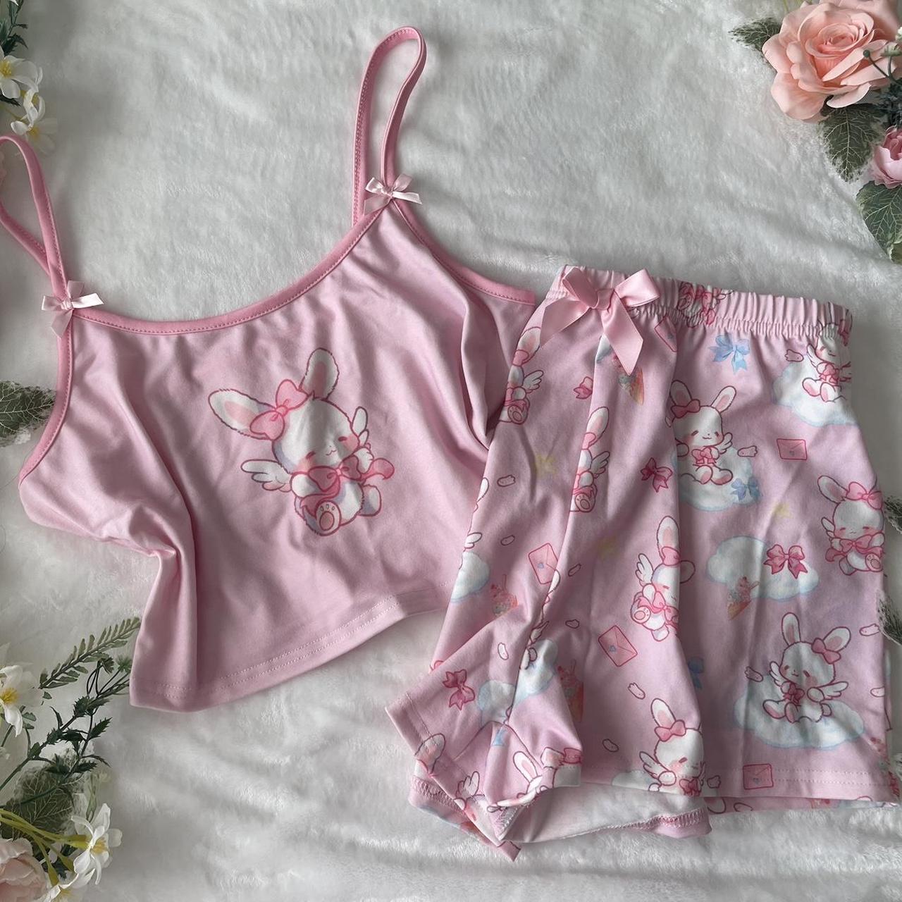 y2k kawaii baby pink cami & shorts sleep set... | Depop