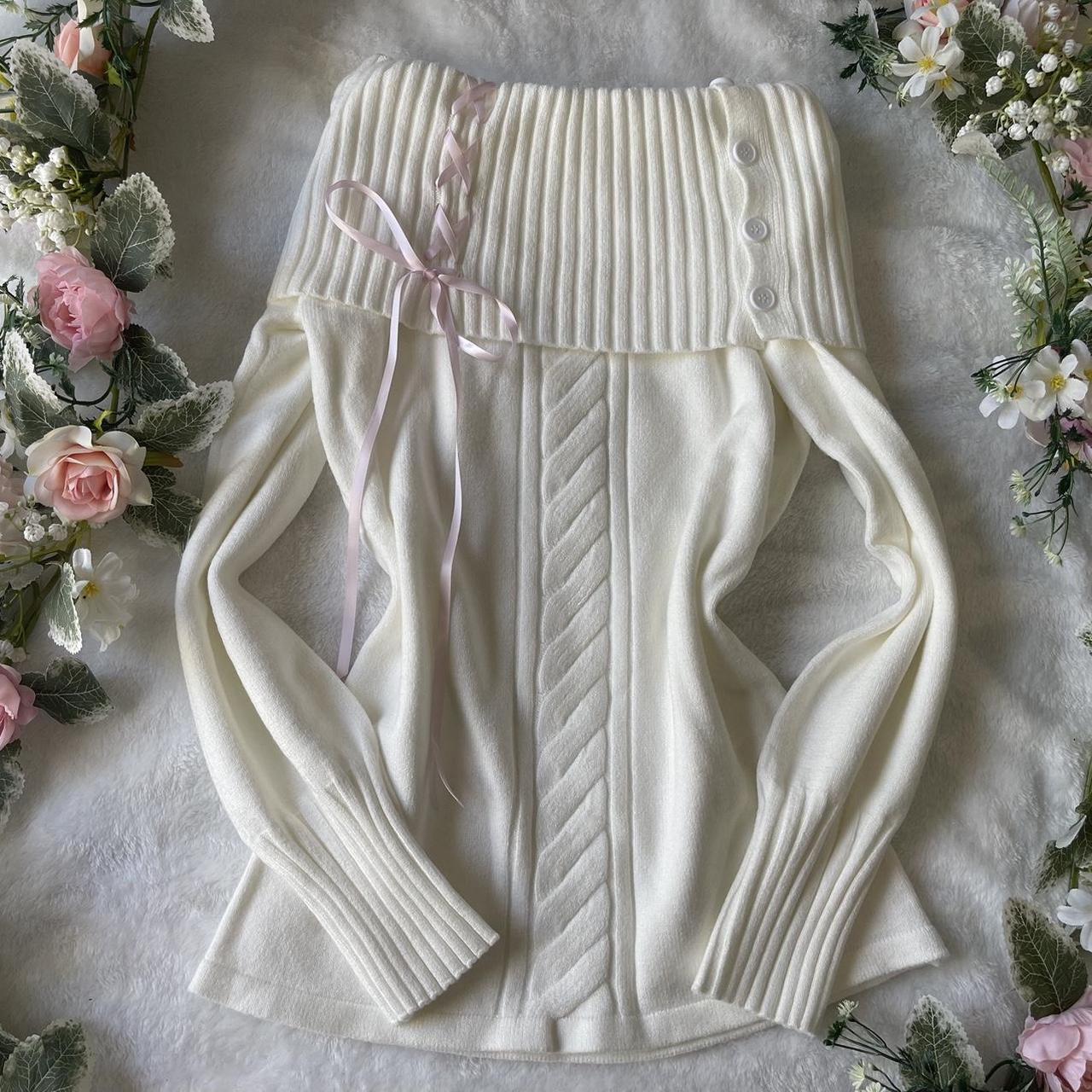 wintercore cream & baby pink lace up ribbon button... | Depop