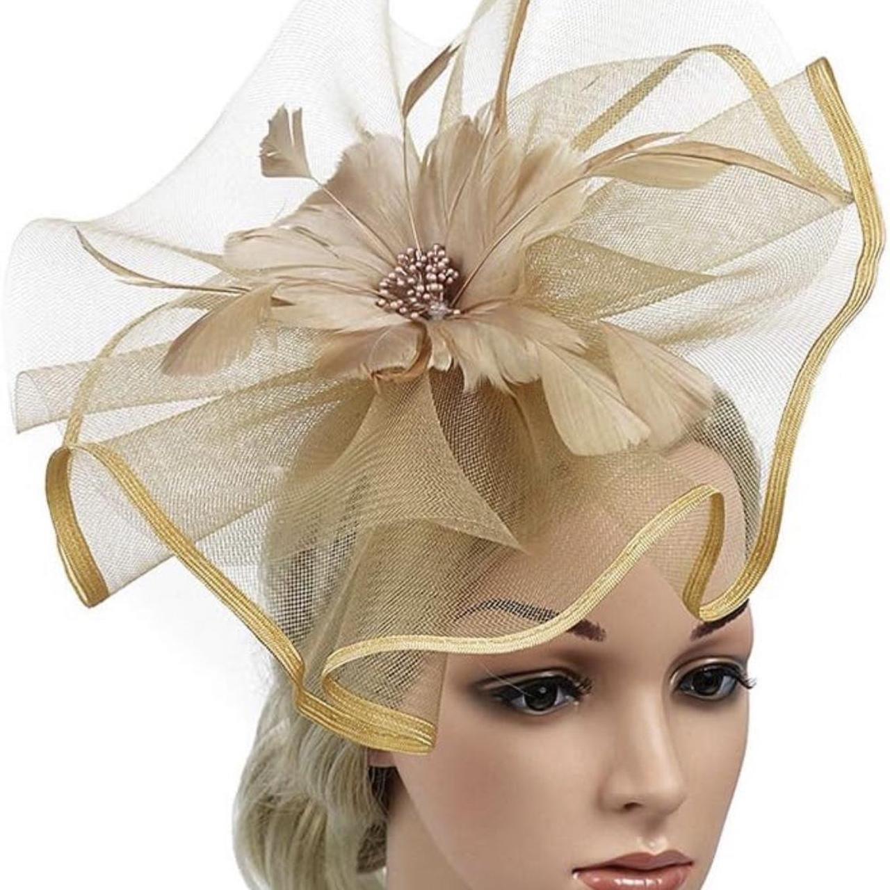 Large golden flower Fascinator with headband, can... - Depop