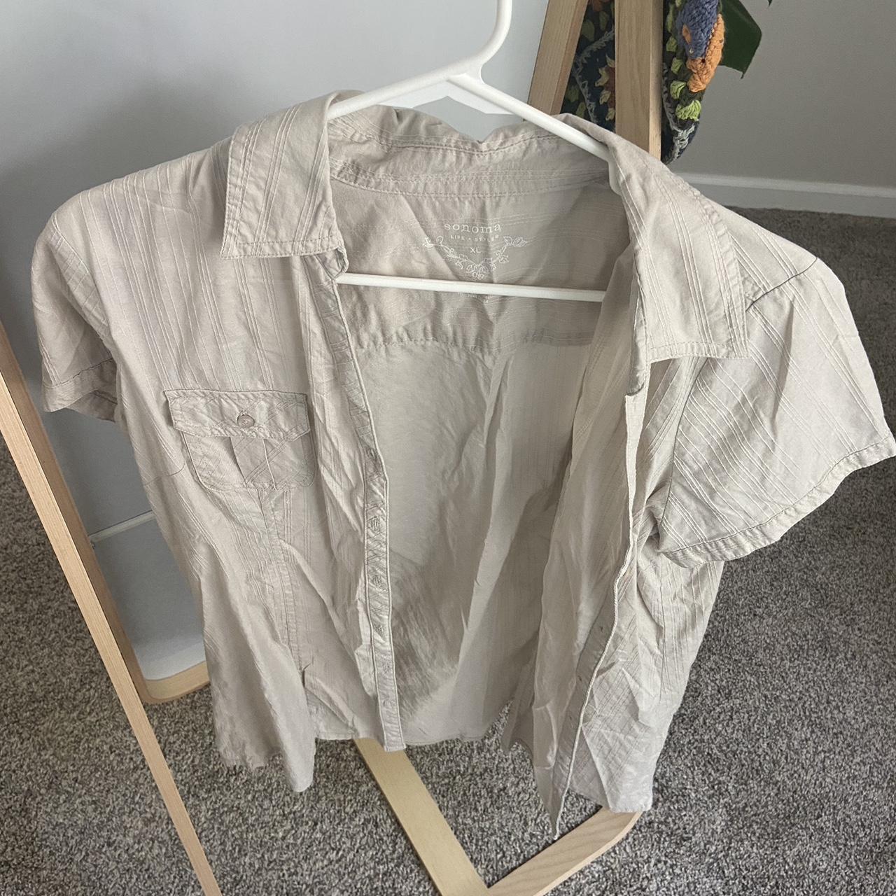 beige button up - perfect beach coverup! - Depop