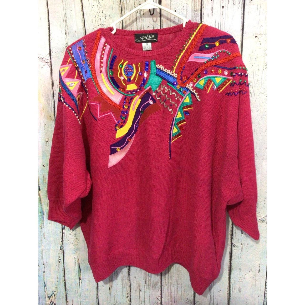Awesome Retro Cottage Core Sweater Hot Pink with... - Depop