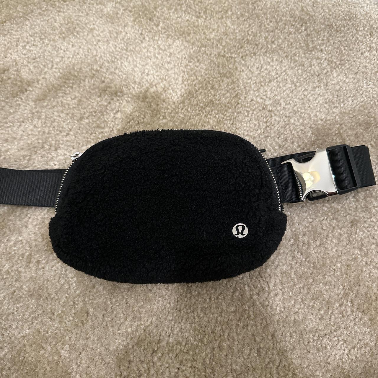 lululemon fuzzy black fanny pack - Depop