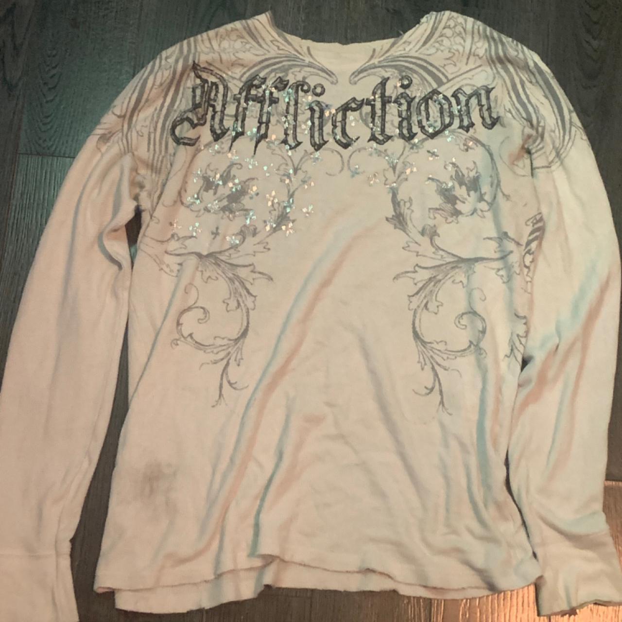 2000 kinda rare affliction long sleeve, distressed... - Depop