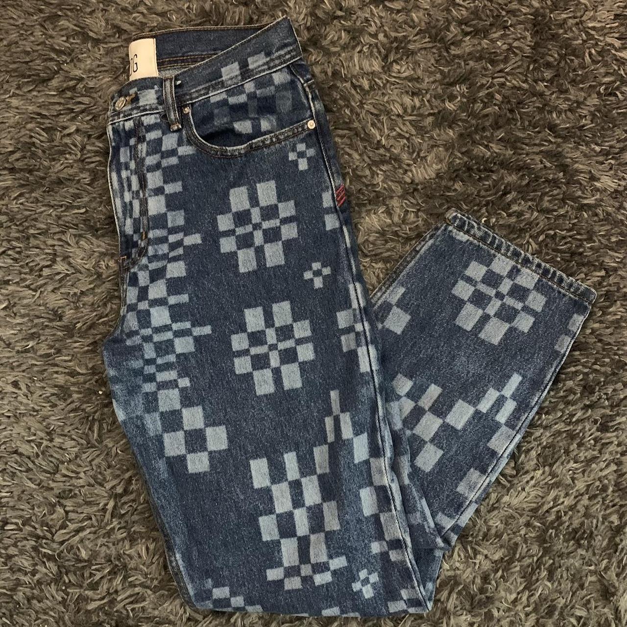 Checkered straight leg jean. Size is a 30/30 bow... - Depop