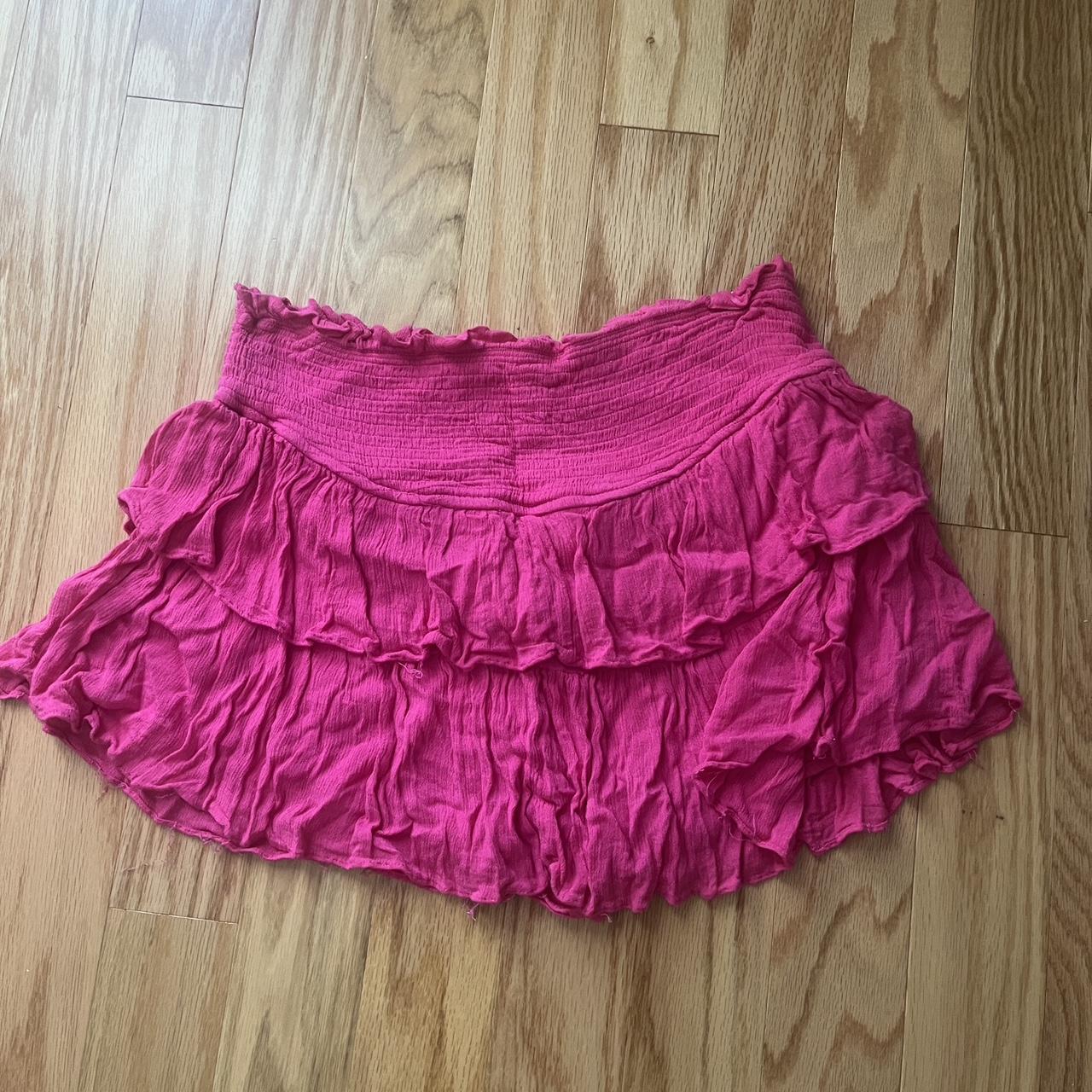 hot pink ruffle skirt size large but fits like a... - Depop
