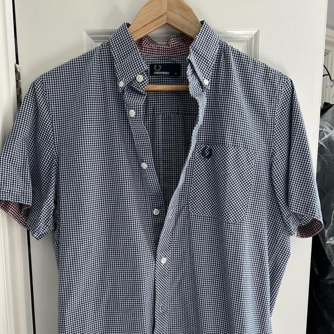 Fred Perry blue checkered shirt, size M. Worn a few... - Depop