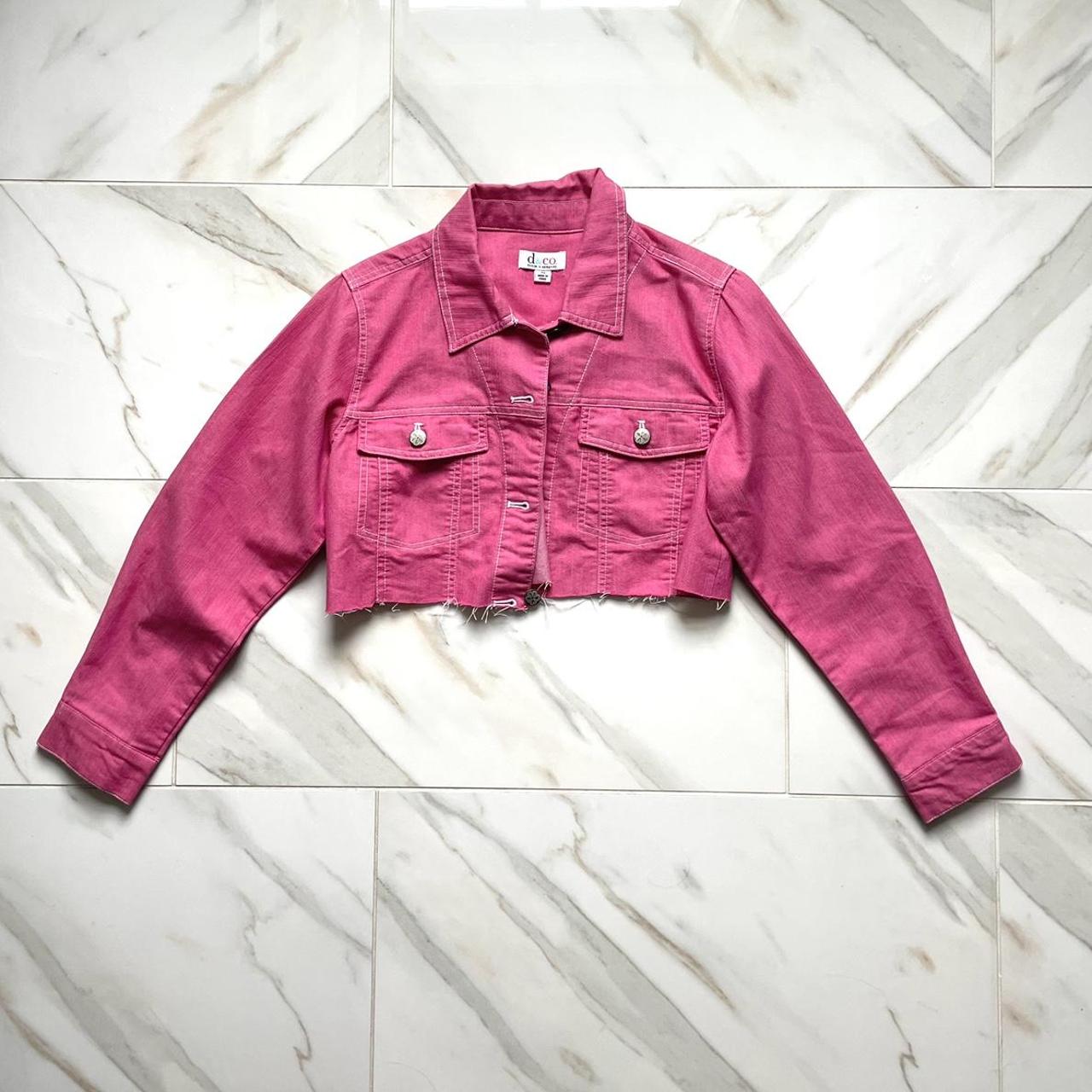 PINK CROPPED DENIM JACKET Super cute jacket... - Depop
