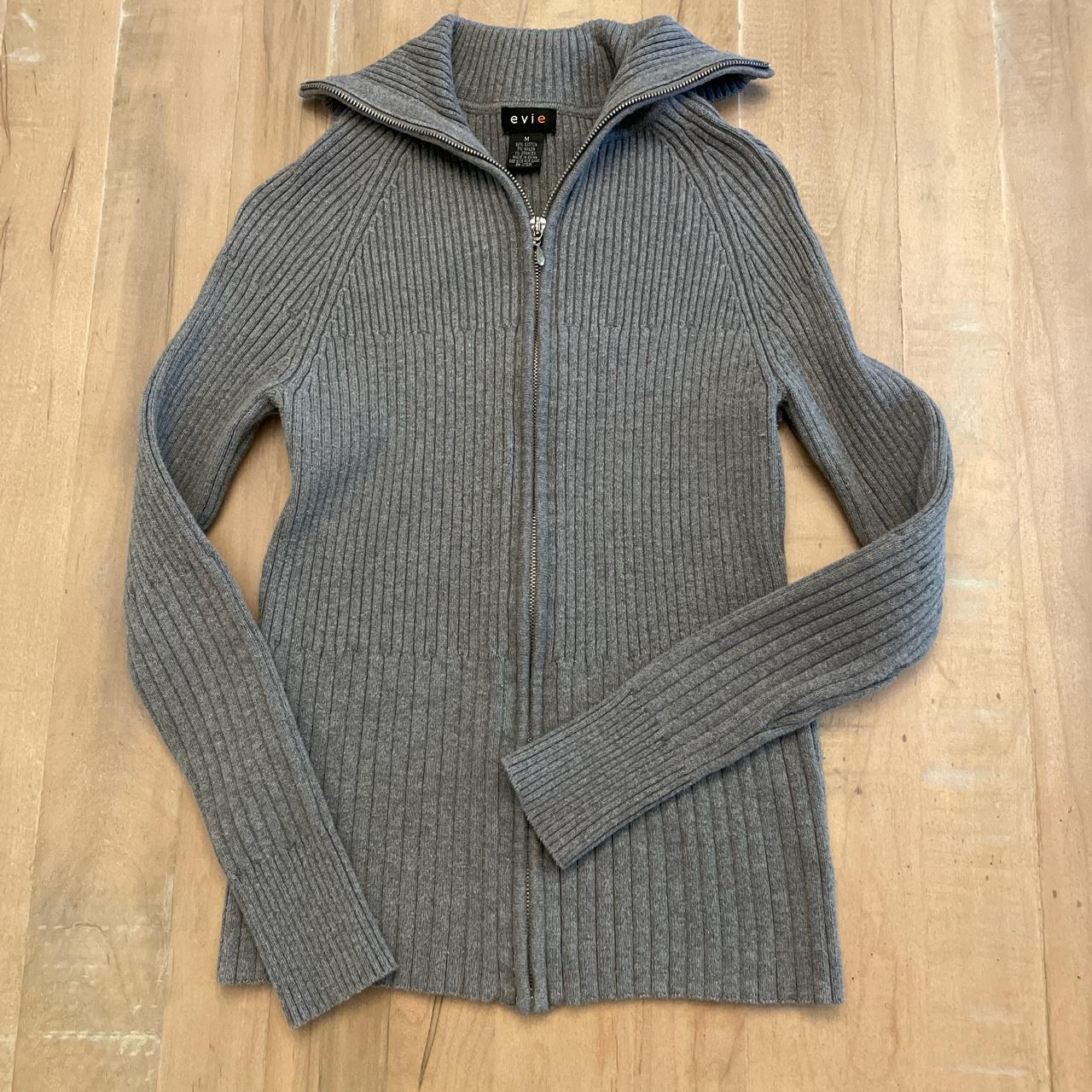 Fitted, grey, ribbed zip up. Size medium. - Depop