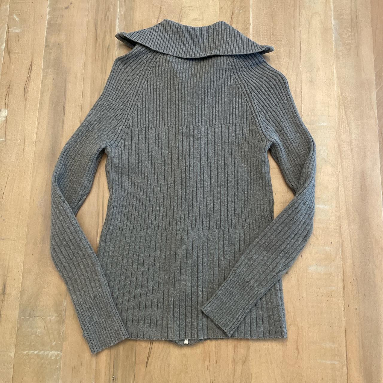 Fitted, grey, ribbed zip up. Size medium. - Depop