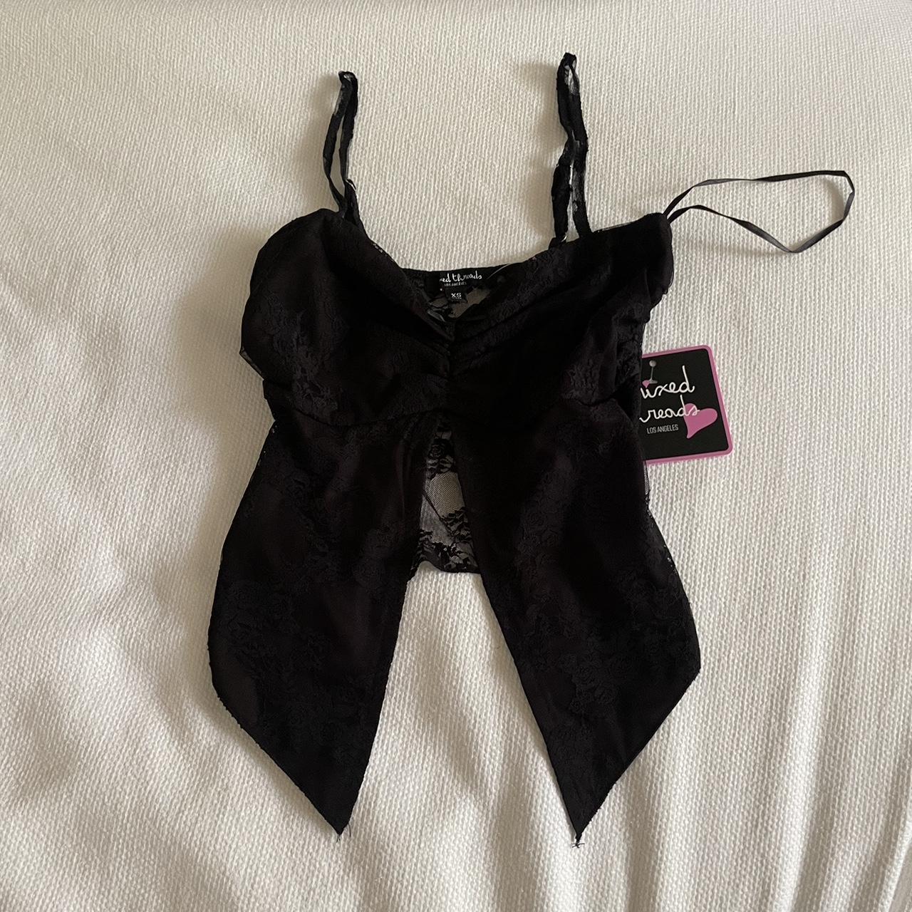 black lace top lace back open stomach design cute... - Depop