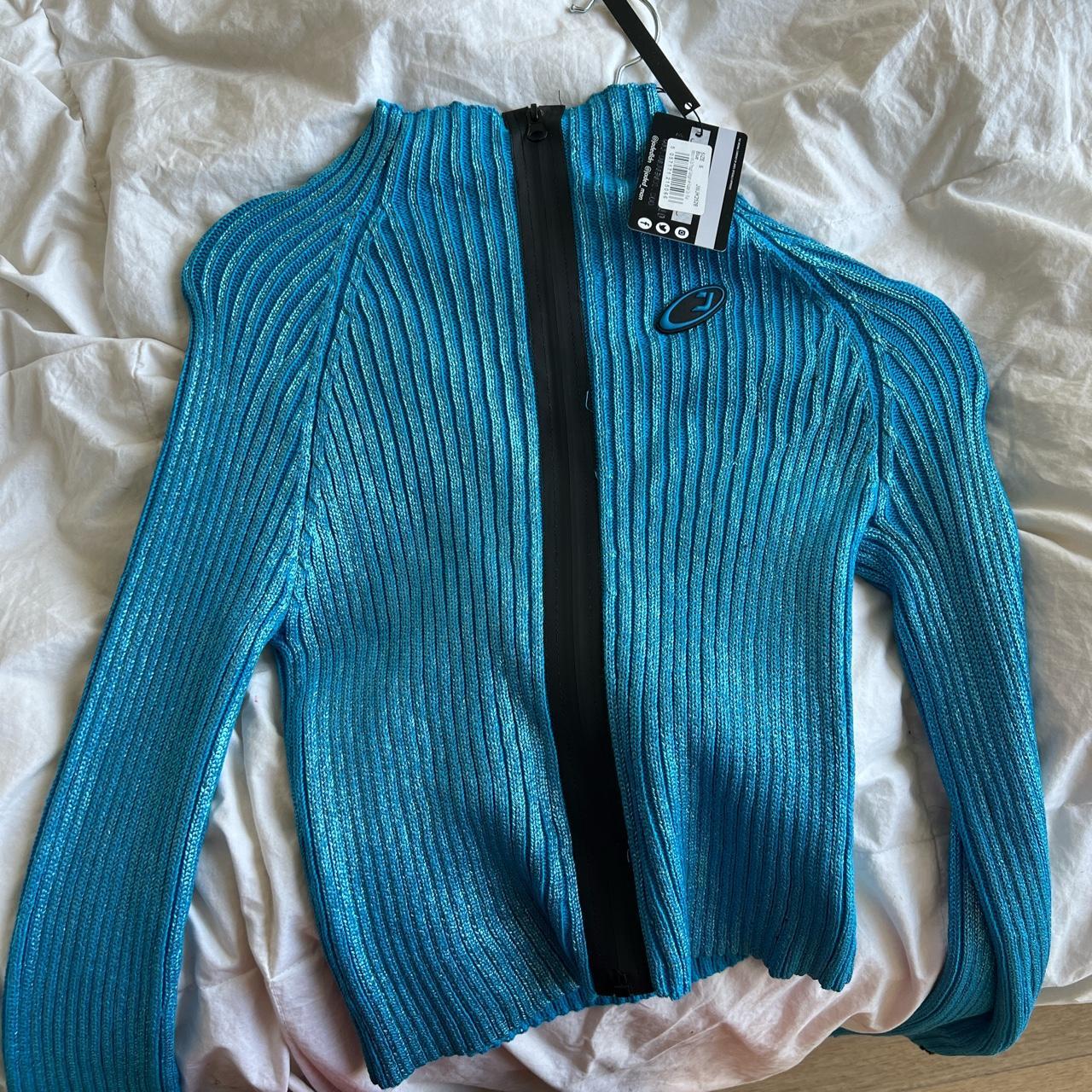 Jaded London Blue Metallic zip through cardigan,... - Depop