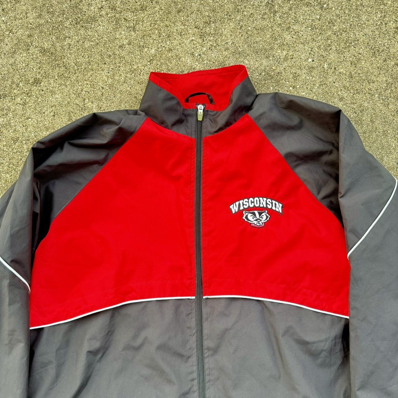 Vintage Wisconsin Badgers red and black windbreaker... - Depop
