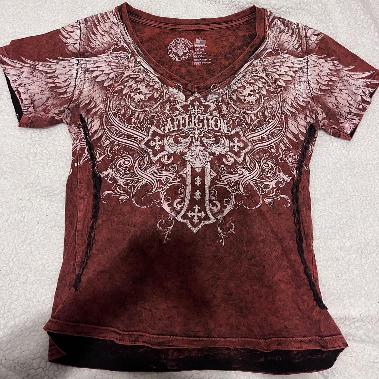 large red, designed with rhinestones, affliction... - Depop