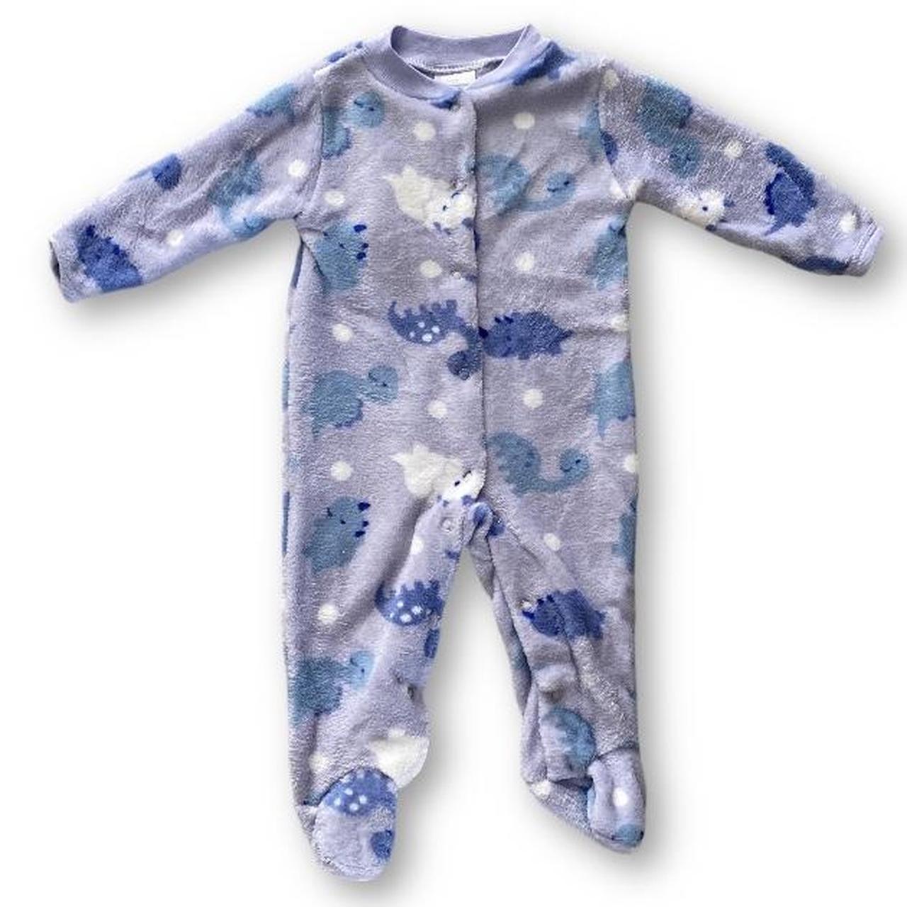 Baby onesie sleeper with blue dinosaurs Size... - Depop