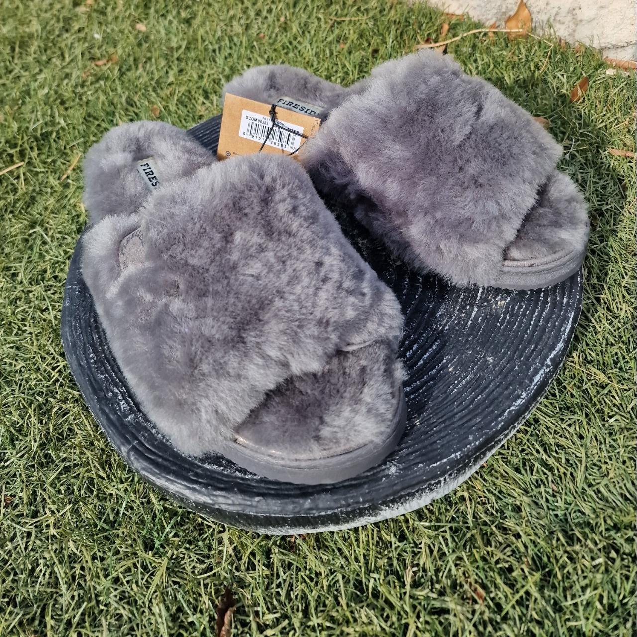 Fireside by Dearfoams Shearling Slides – Gray, Brand... | Depop