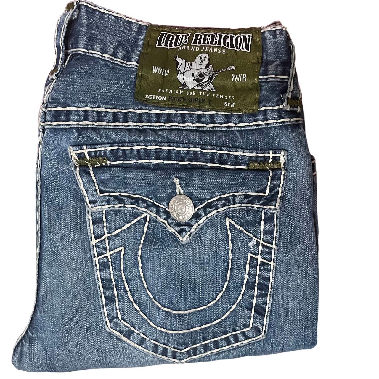 RICKY SUPER T TRUE RELIGION JEANS WITH THE OLIVE... - Depop