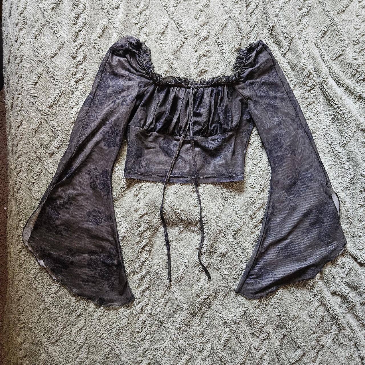 Green floral cottage core crop top with flowy... - Depop