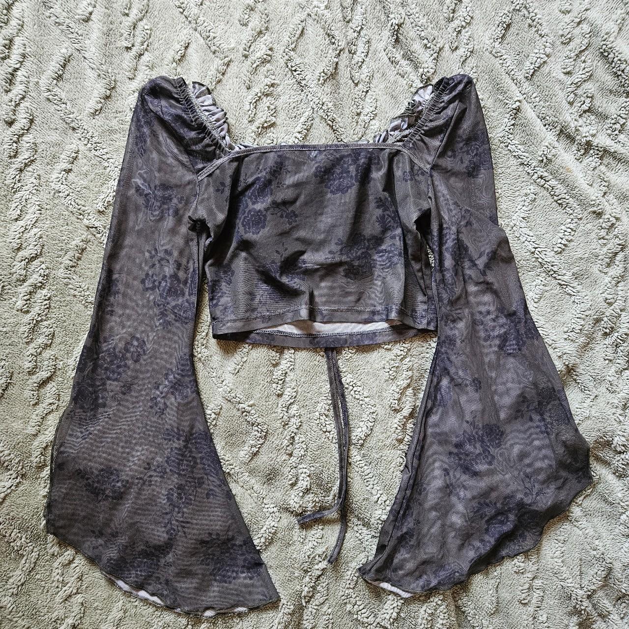 Green floral cottage core crop top with flowy... - Depop