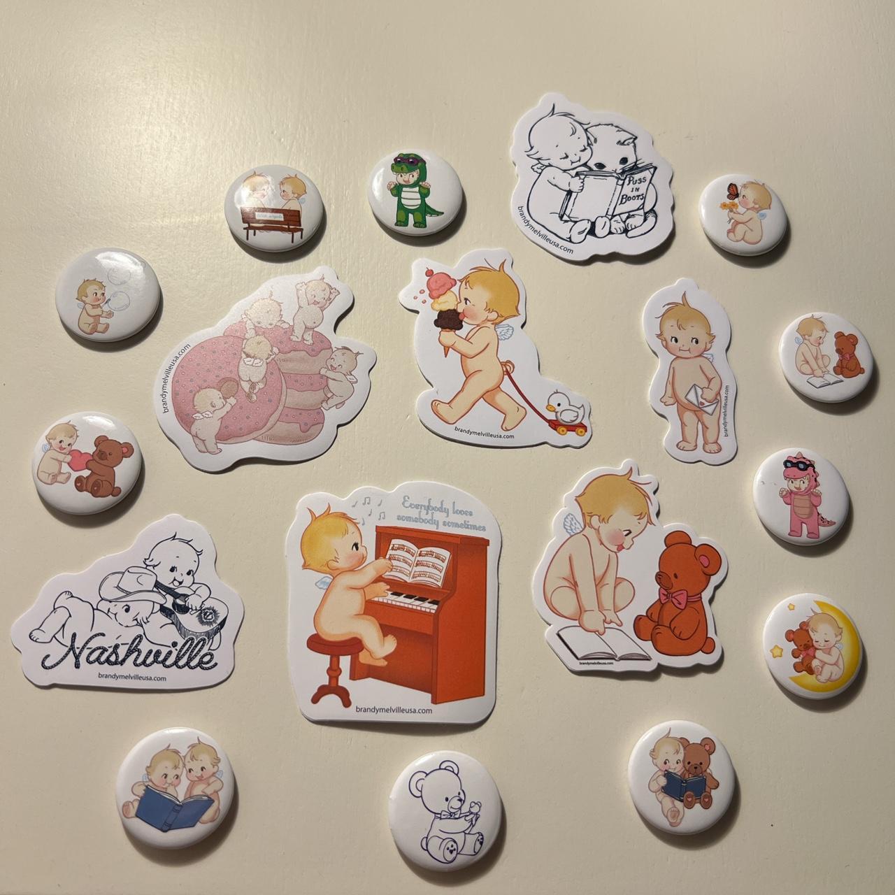 brandy melville baby sticker and pin pack (18... - Depop