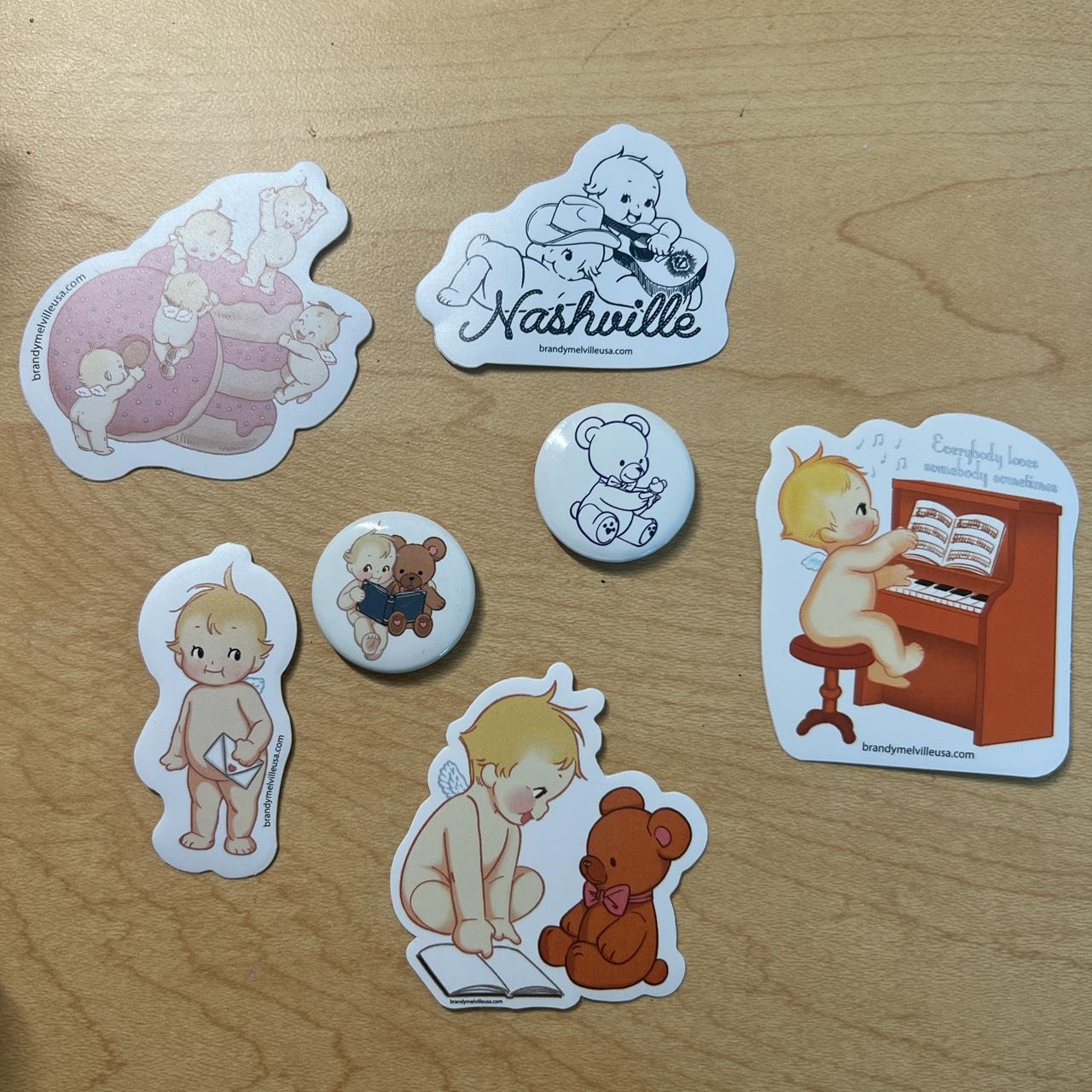brandy melville baby stickers and pins pack (7... - Depop