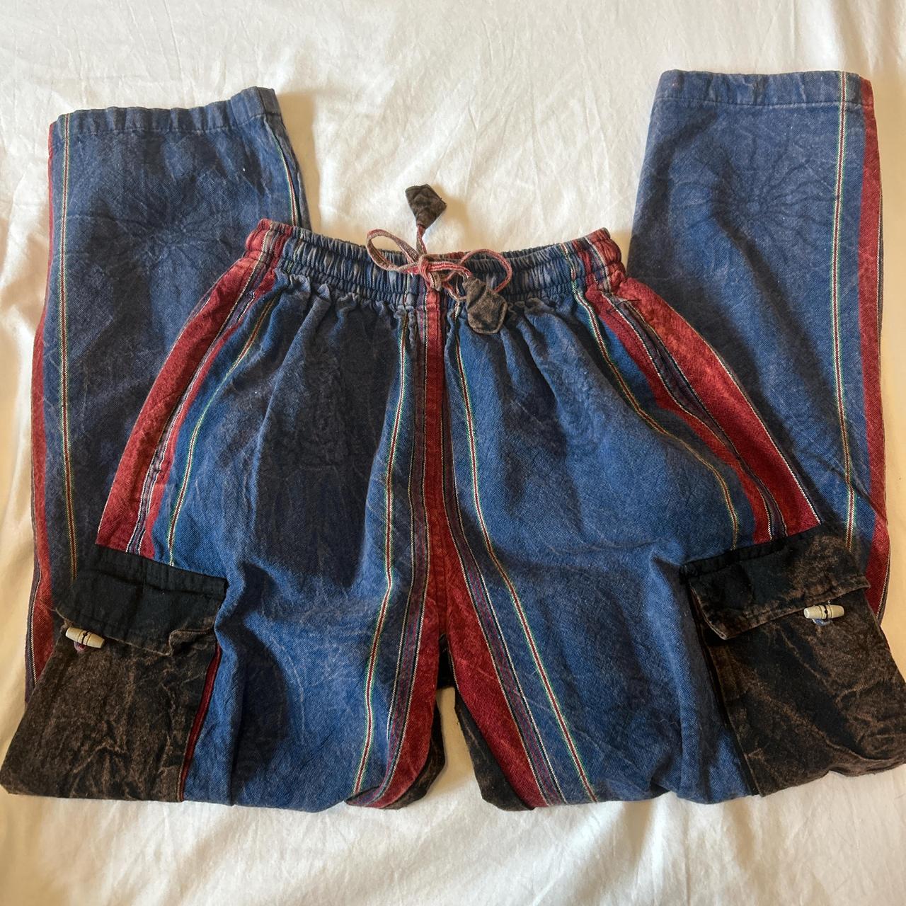 Red and blue striped mom jeans No flaws #momjeans... - Depop