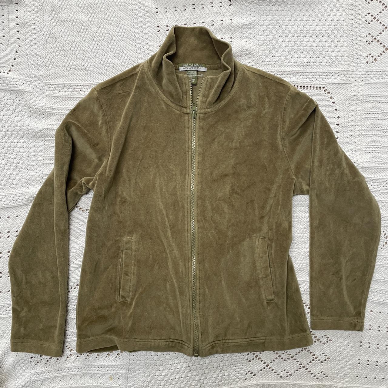 Khaki green velour tracksuit top. Zip through jumper... - Depop