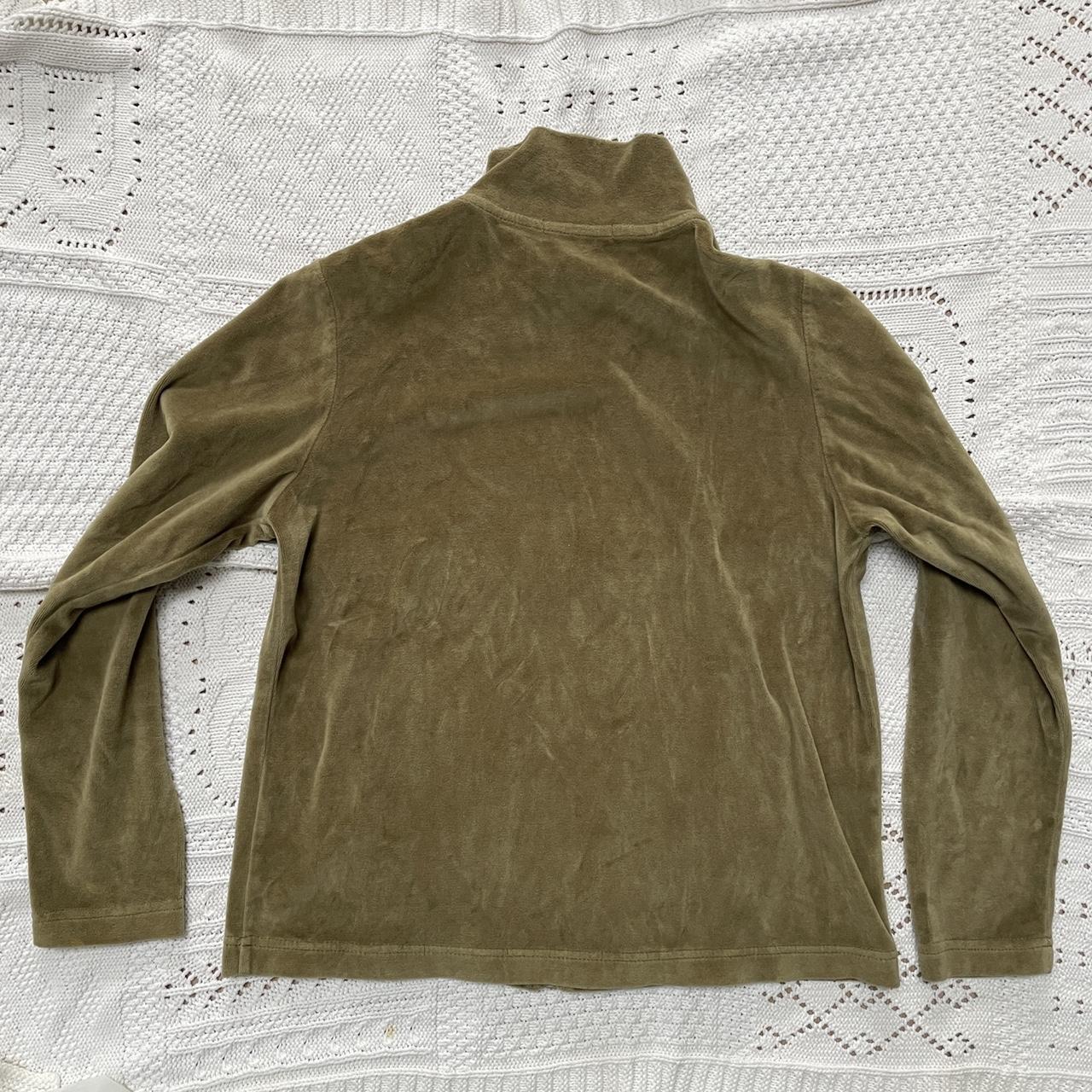 Khaki green velour tracksuit top. Zip through jumper... - Depop