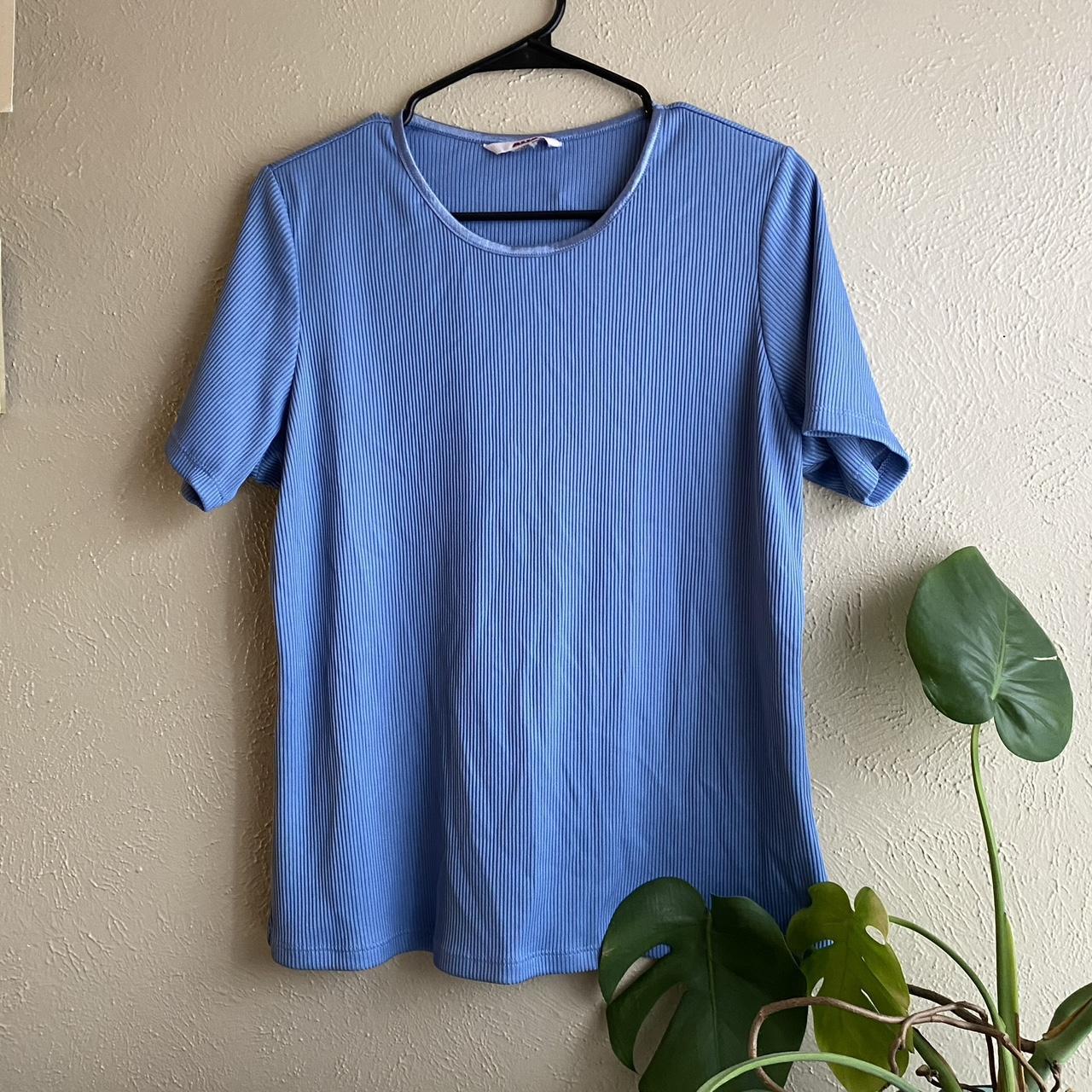 🦋 90’s Vintage Cornflower Blue Ribbed T-Shirt... - Depop