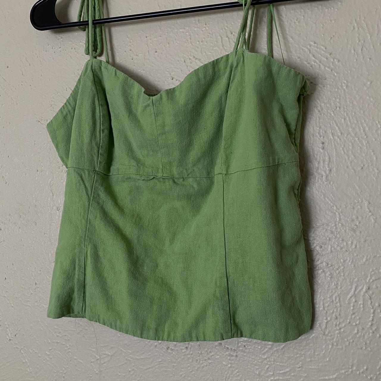 🍏 Lime Green Linen Cropped Tank Top - adjustable... - Depop