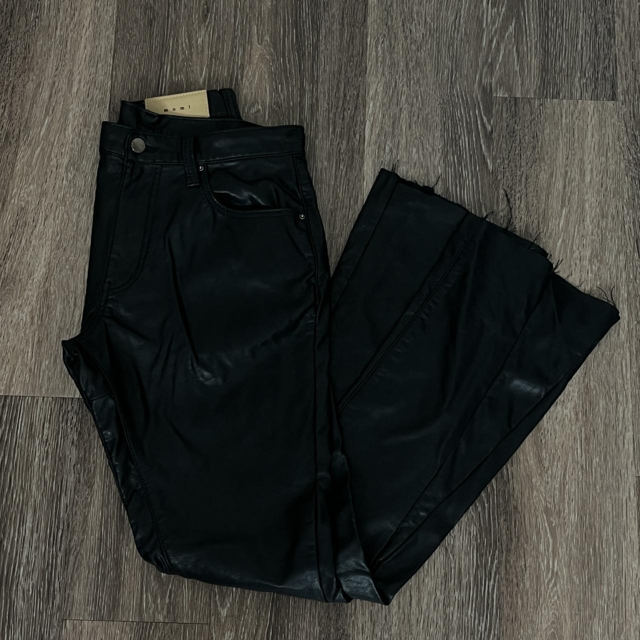 MNML LEATHER FLARE PANTS size 28 worn 2x - Depop