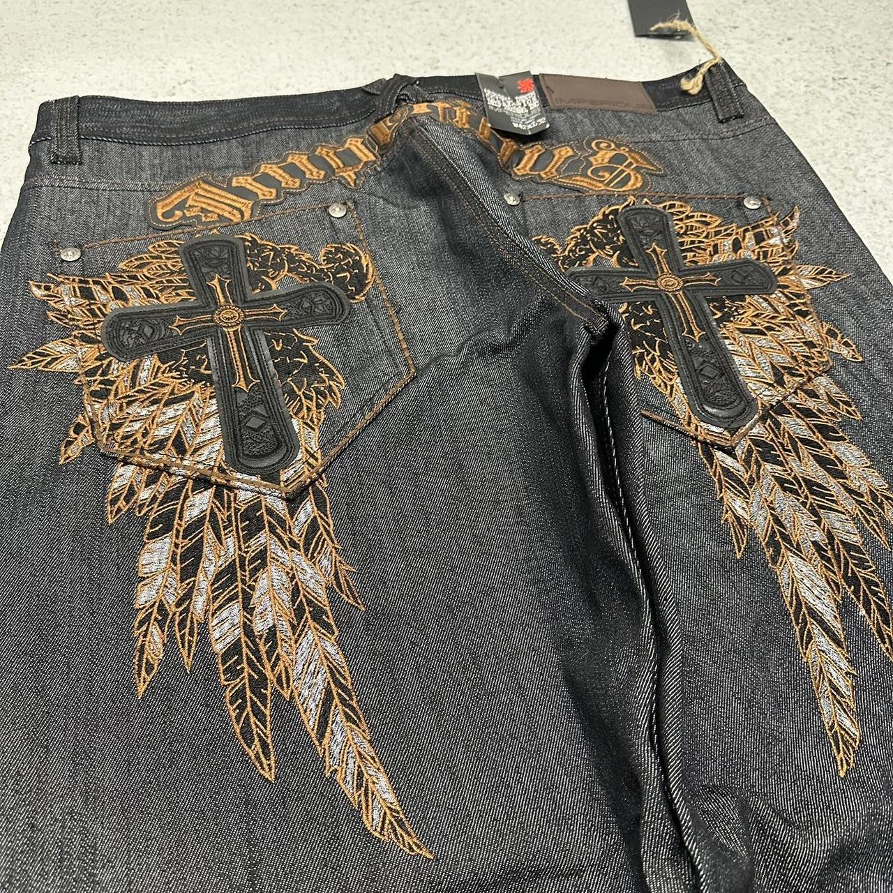 Y2K imperious Baggy Jeans Black Embroidered Grunge... - Depop