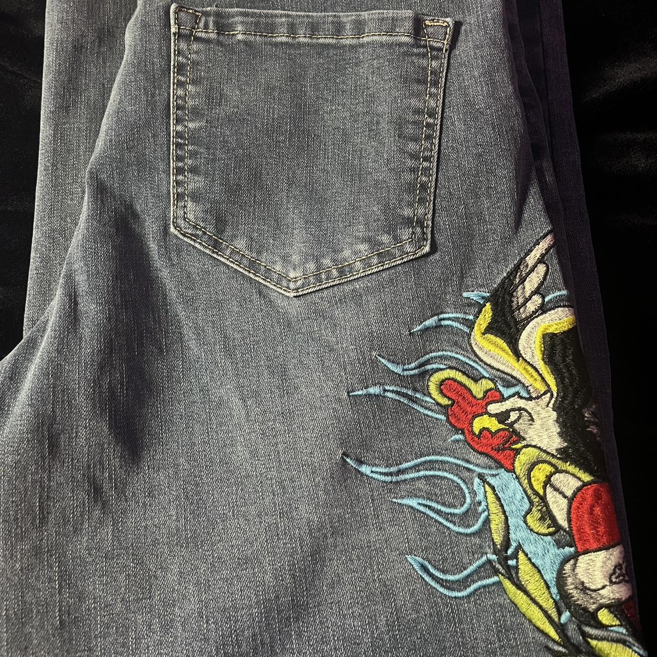 Ed Hardy grey and white denim jeans #y2kstyle... | Depop