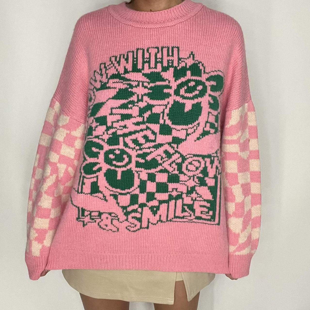 ASOS Women's Pink and Green Jumper | Depop