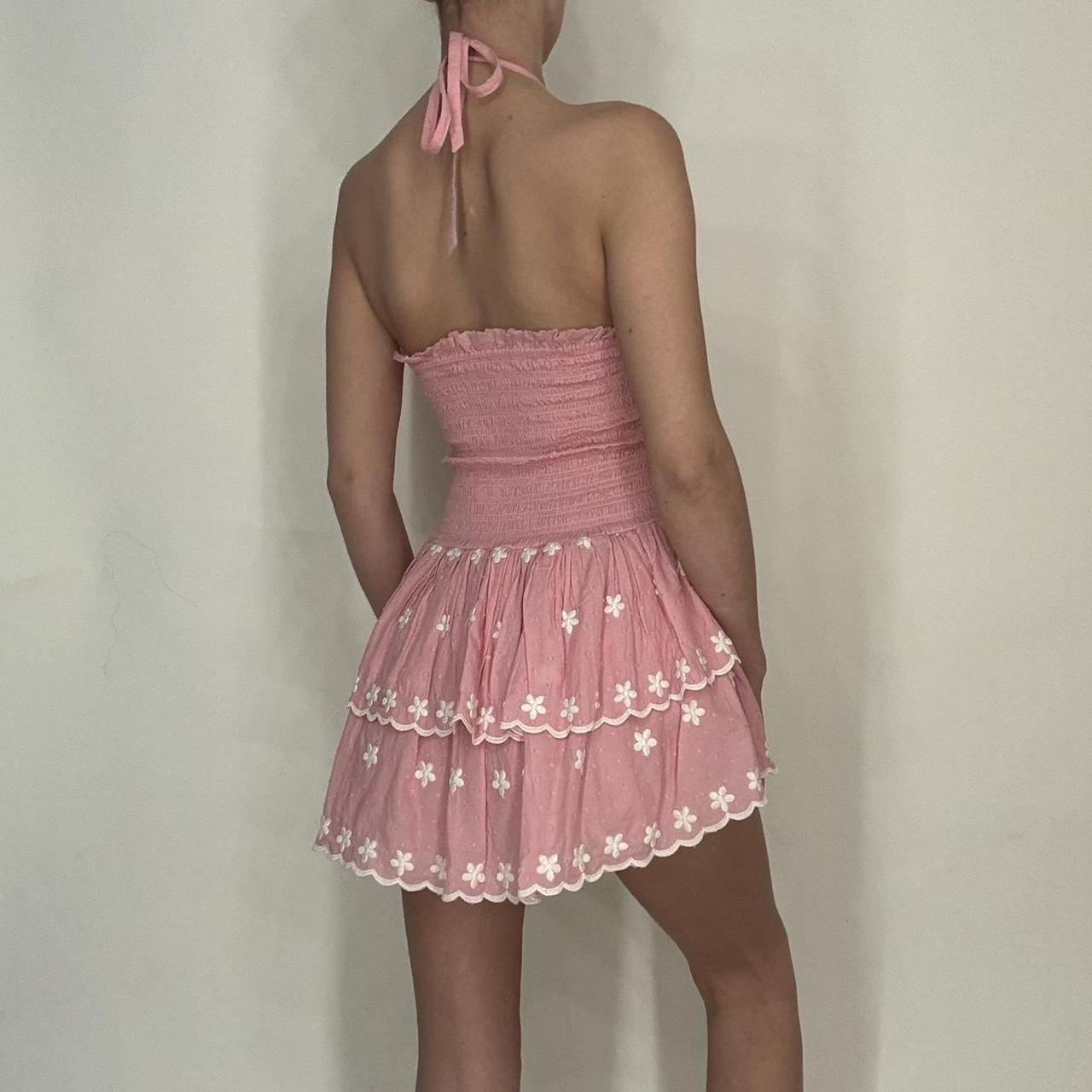 Loveshackfancy pink ruffle halter neck mini dress,... | Depop