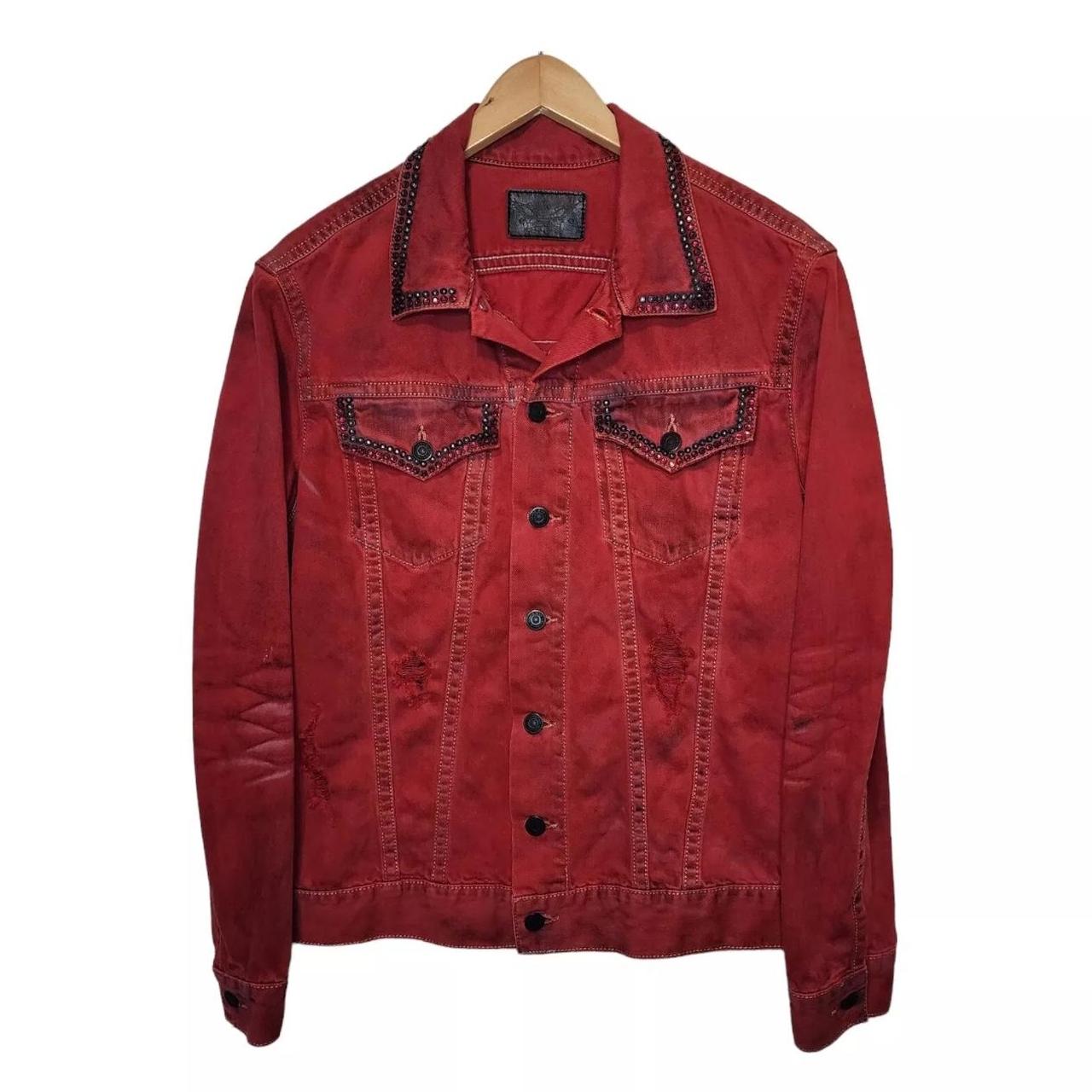 NEW RED ROBIN JEANS JACKET WITH RED RUBY CRYSTALS... - Depop