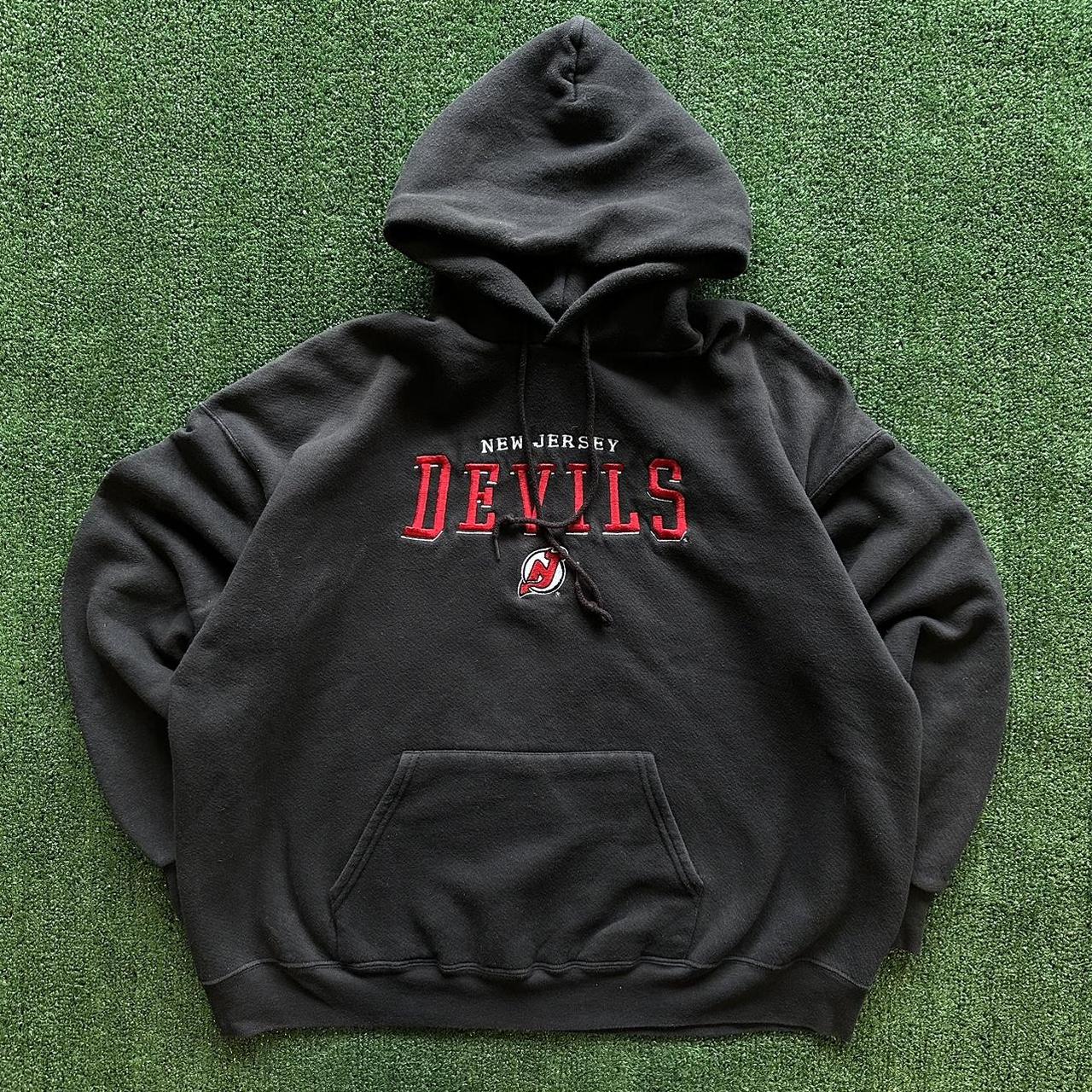 Vintage 90s Black New Jersey Devils Hoodie minor... - Depop