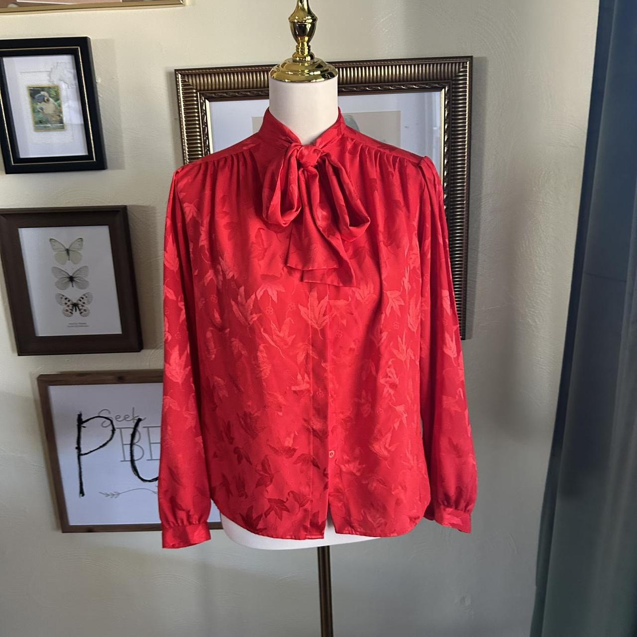 Susan Hutton Red polyester long sleeve blouse with... | Depop