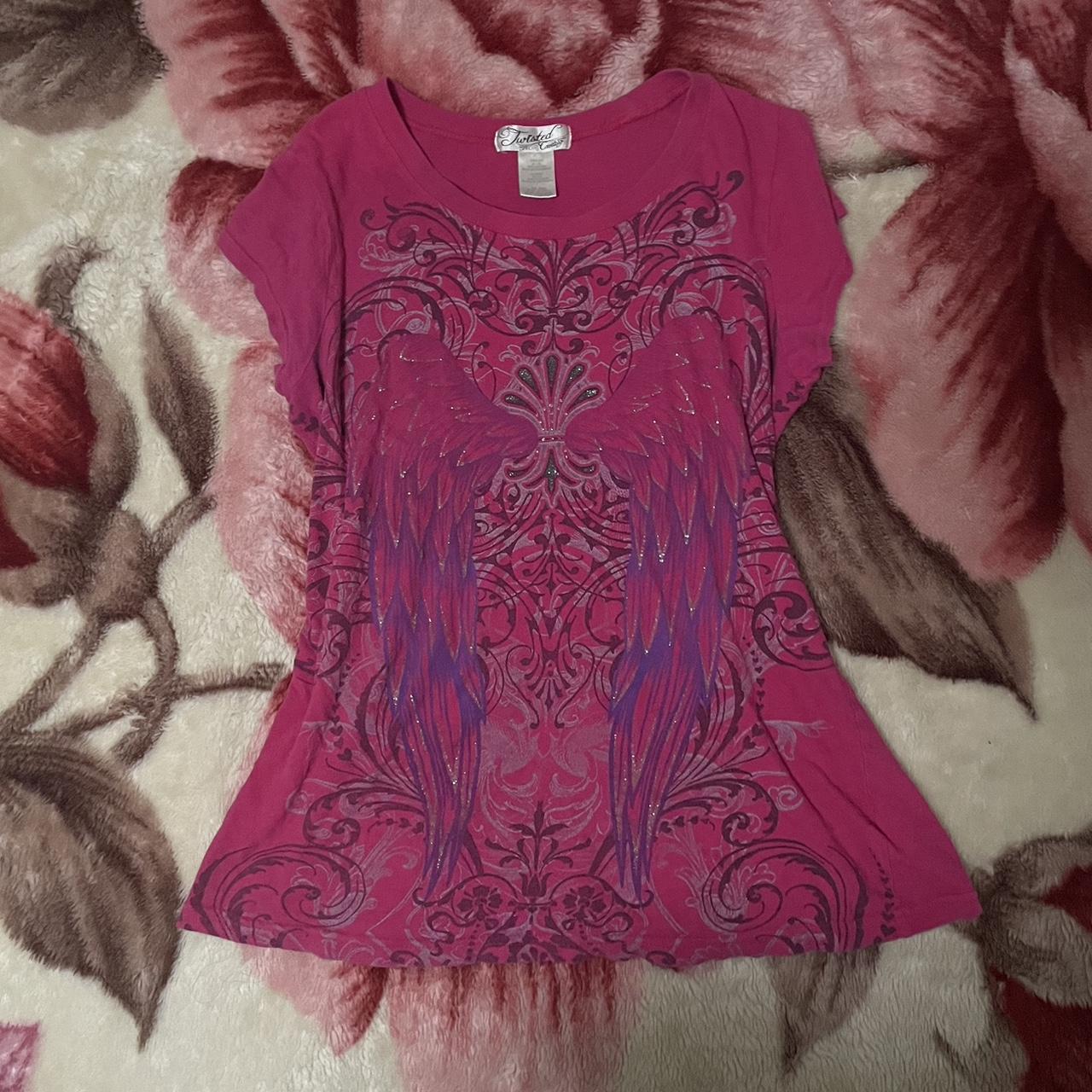 2000s pink and purple grunge top || Twisted Courtesy... - Depop