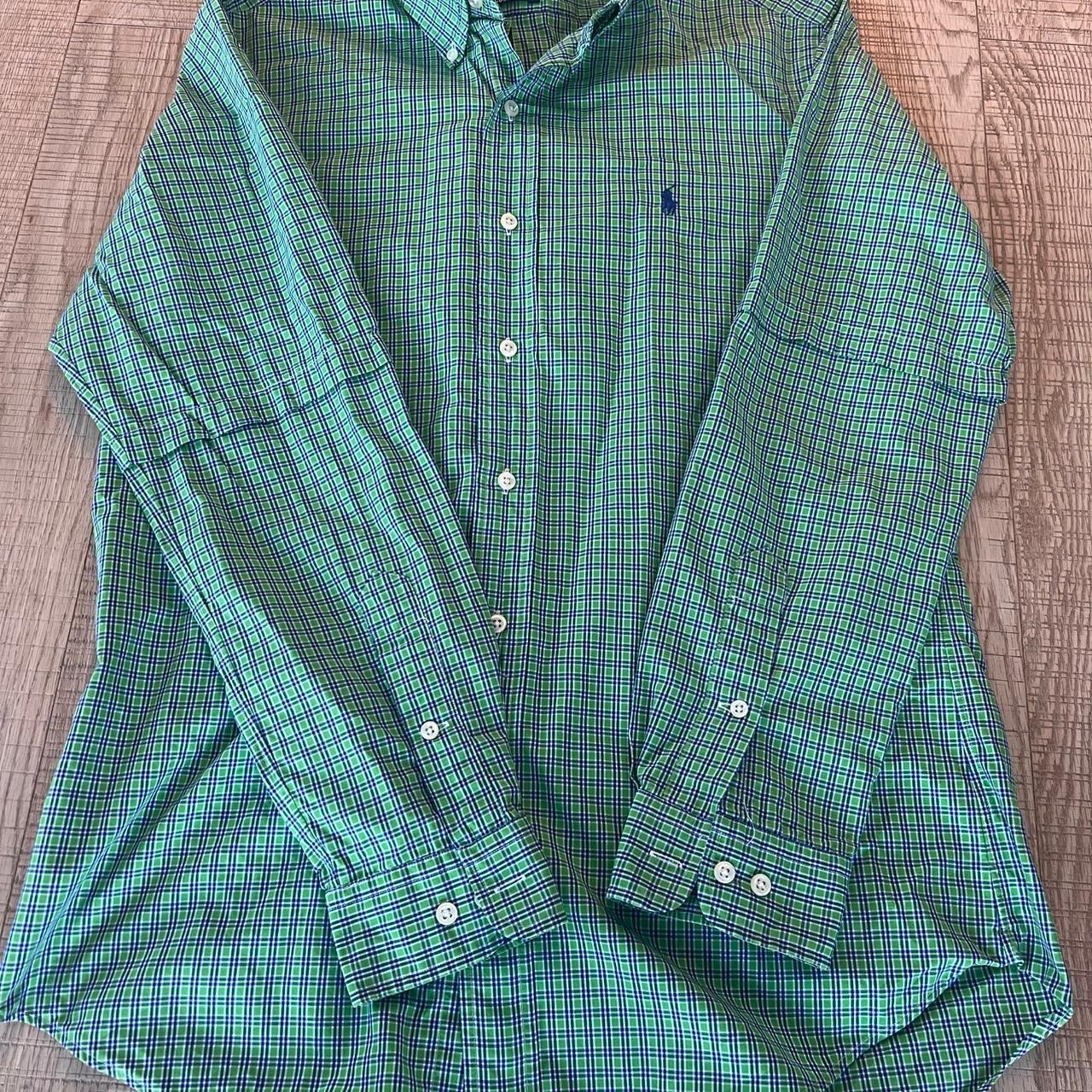 Ralph Lauren green and blue plaid button-up custom... | Depop