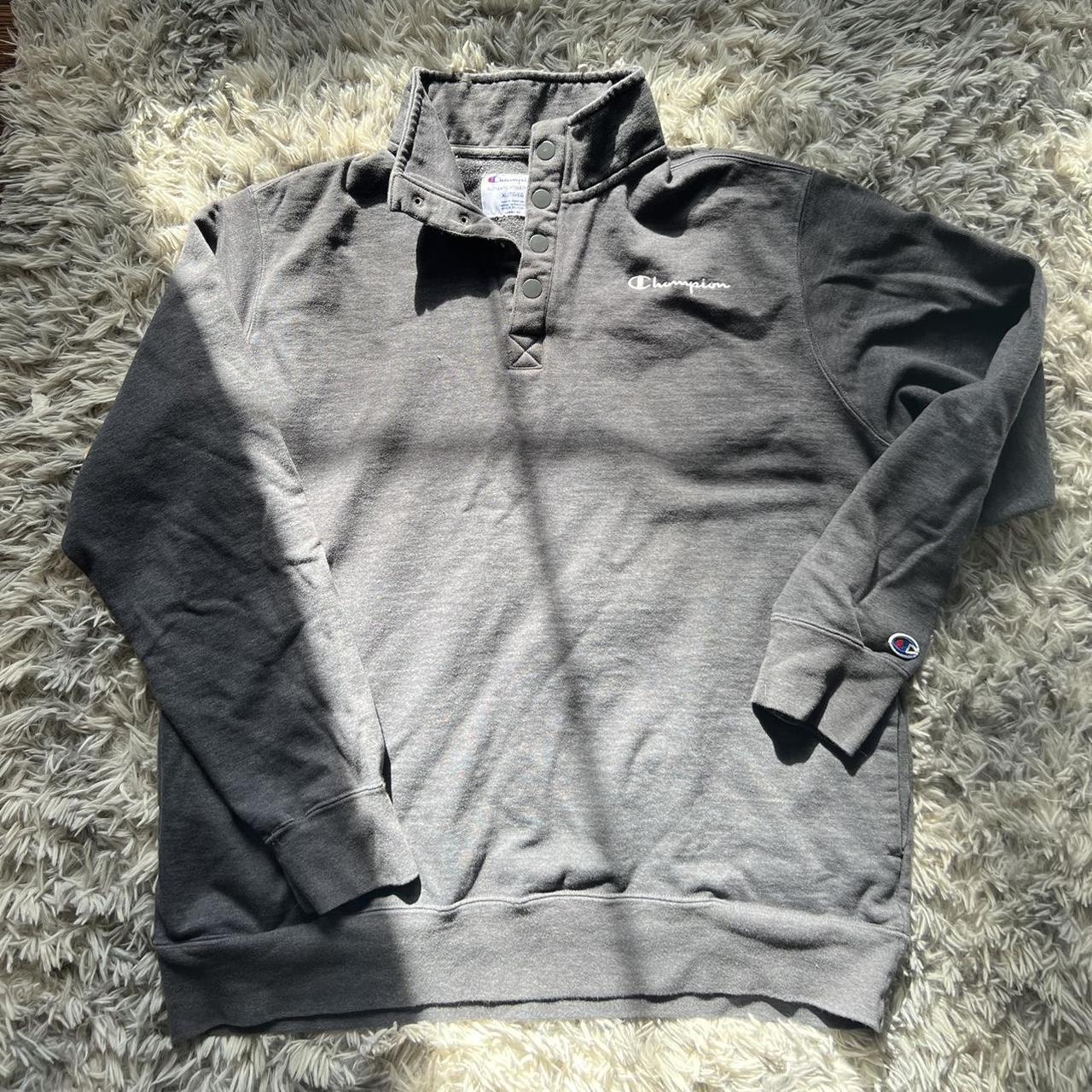 XL Grey embroidered Champion button up - Depop