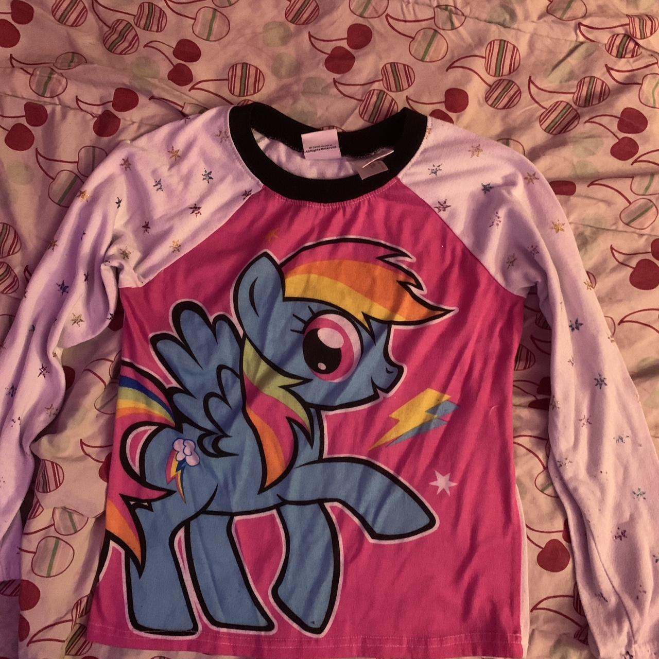 rainbow dash kids pajama shirt, has some piling and... | Depop